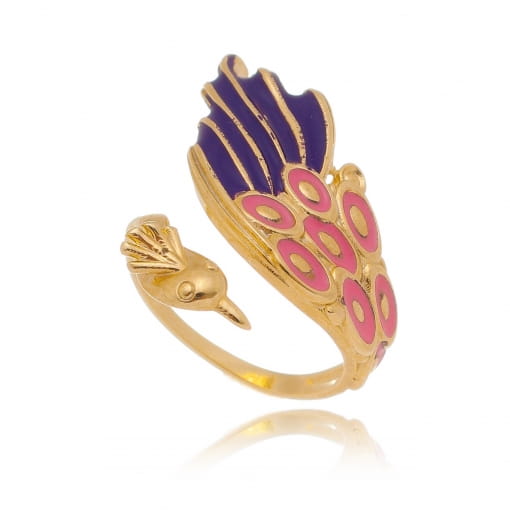 ANEL DE PAVÃO ROSA E ROXO AJUSTÁVEL