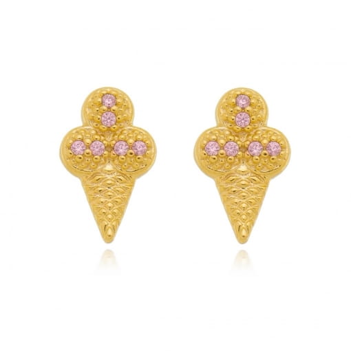 BRINCO INFANTIL SORVETE COM ZIRCÔNIA ROSA COM PINO BABY