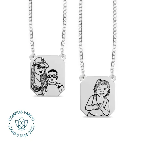 Escapulário de Prata Personalizável Quadrado Chanfrado Foto